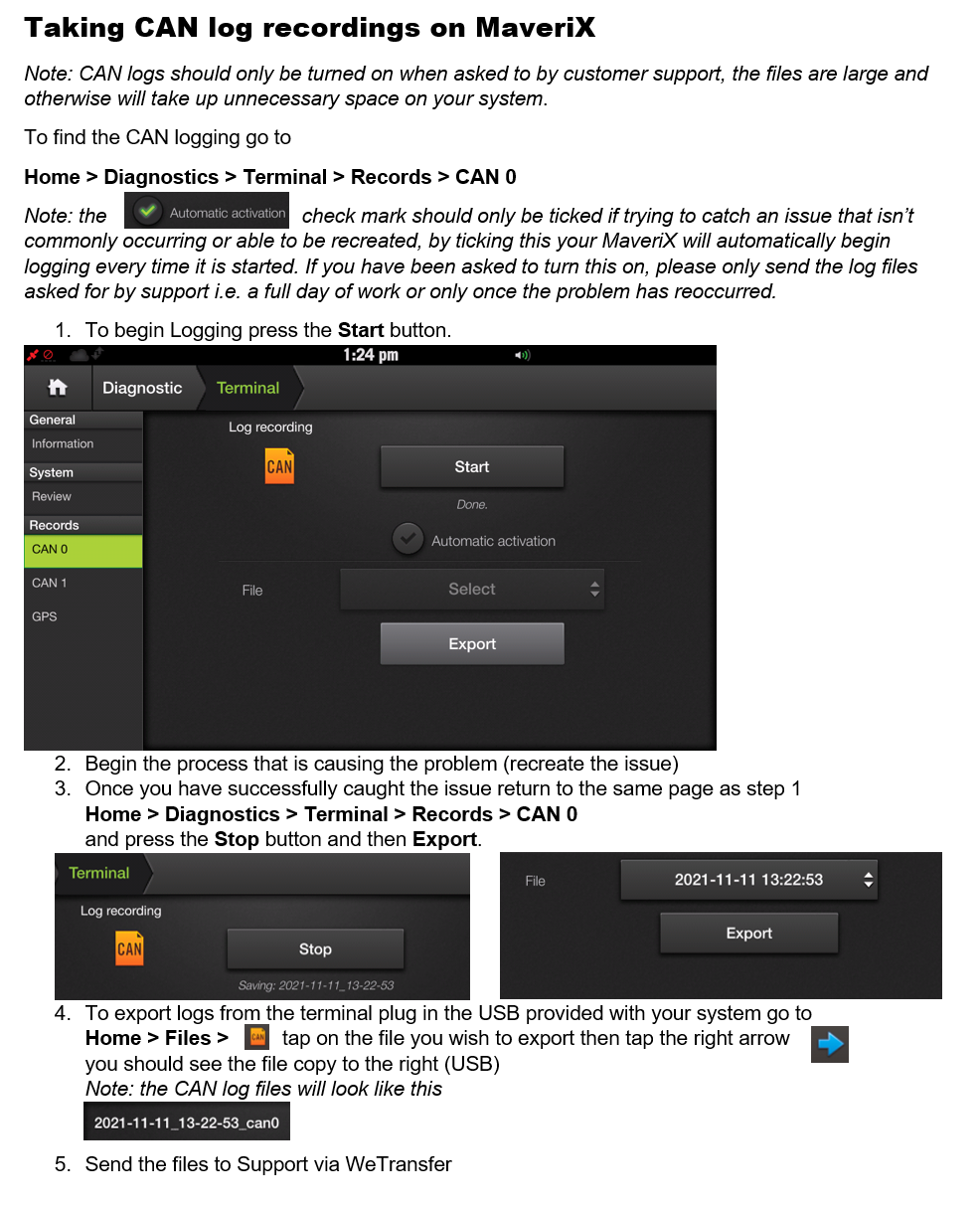Taking CAN and Configuration logs on the MaveriX – Outback Guidance