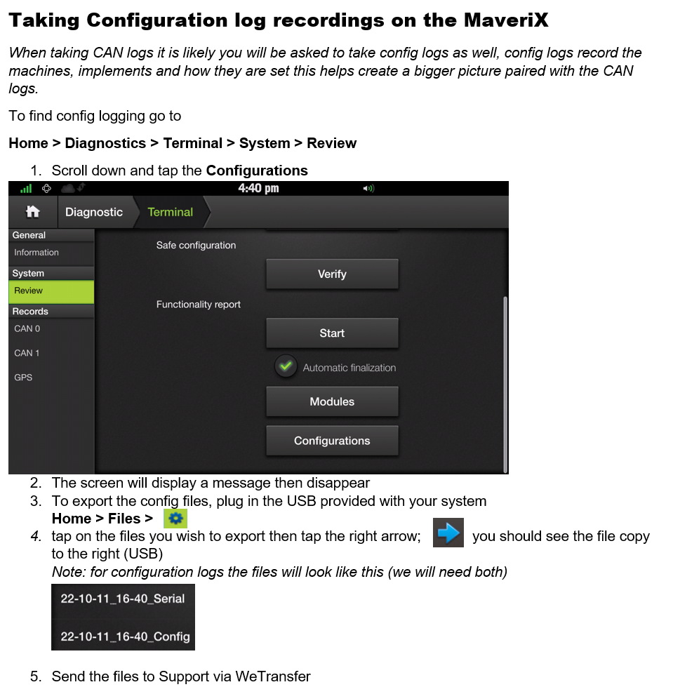 Taking CAN and Configuration logs on the MaveriX – Outback Guidance