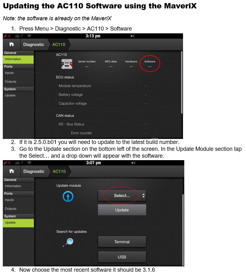 Updating the AC110 Software using the MaveriX – Outback Guidance