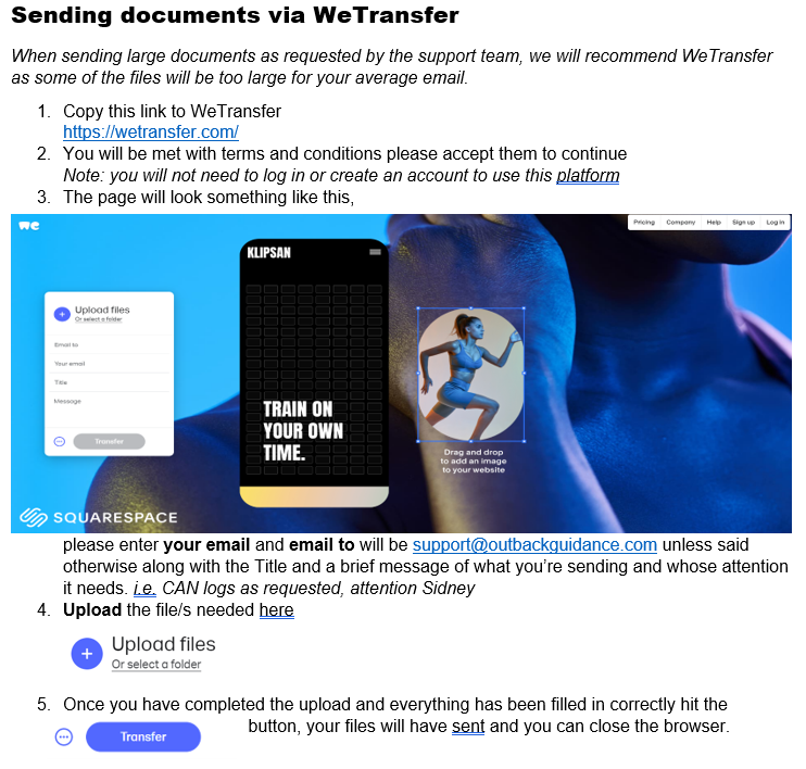 Sending documents via WeTransfer – Outback Guidance