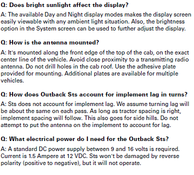 Frequently asked questions about the STS – Outback Guidance