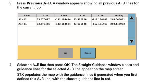 How do I use a previously made A=B line on my STX? – Outback Guidance