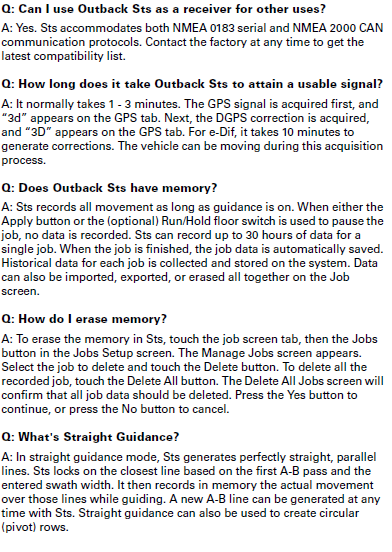 Frequently asked questions about the STS – Outback Guidance