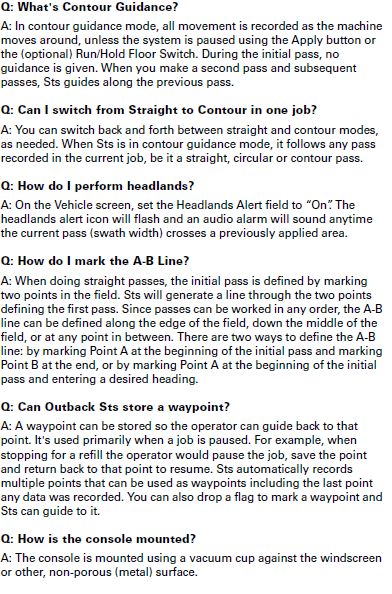 Frequently asked questions about the STS – Outback Guidance