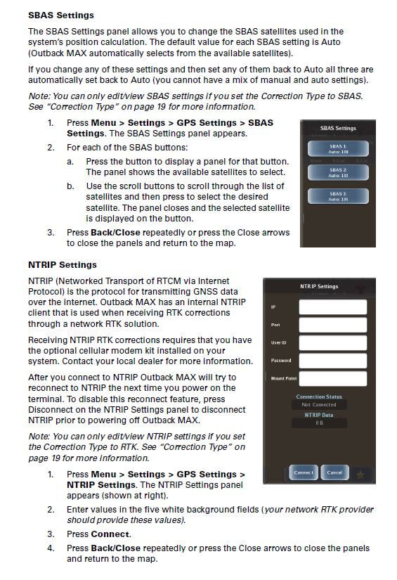 How do I set and view my GPS Correction Type and Subscriptions on the ...
