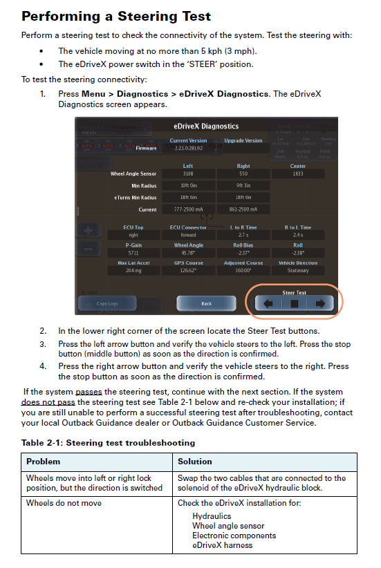 How do I perform a Steering Test on the MAX? – Outback Guidance