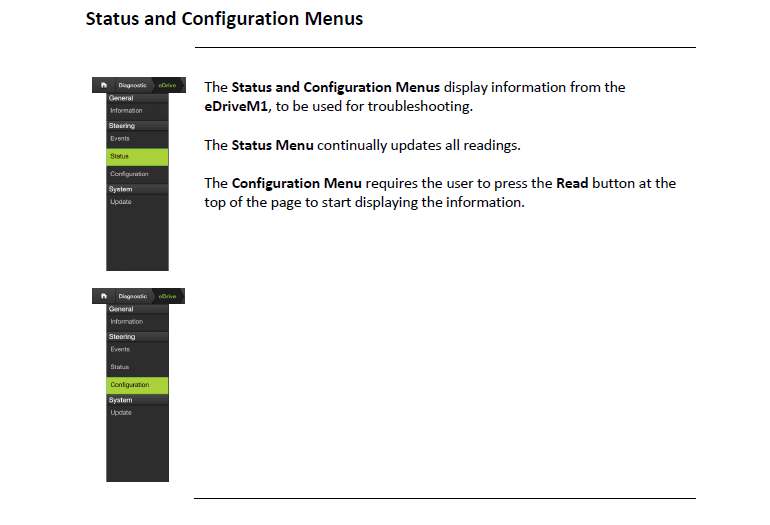 eDrive M1 Status and Configuration Menu – Outback Guidance