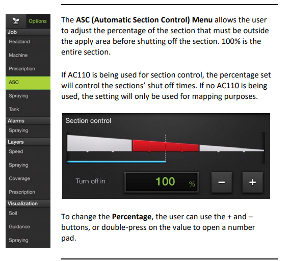 Automated Section Control (ASC) Menu – Outback Guidance